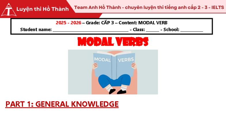 C3 TỔNG NGỮ PHÁP Modal Verbs - 2025 - 2026 – Grade: CẤP 3 – Content ...