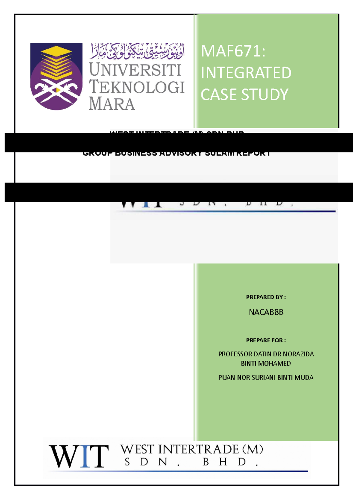 Sulam Project Report WEST Intertrade Compile v3 (1) (1) - MAF671 ...