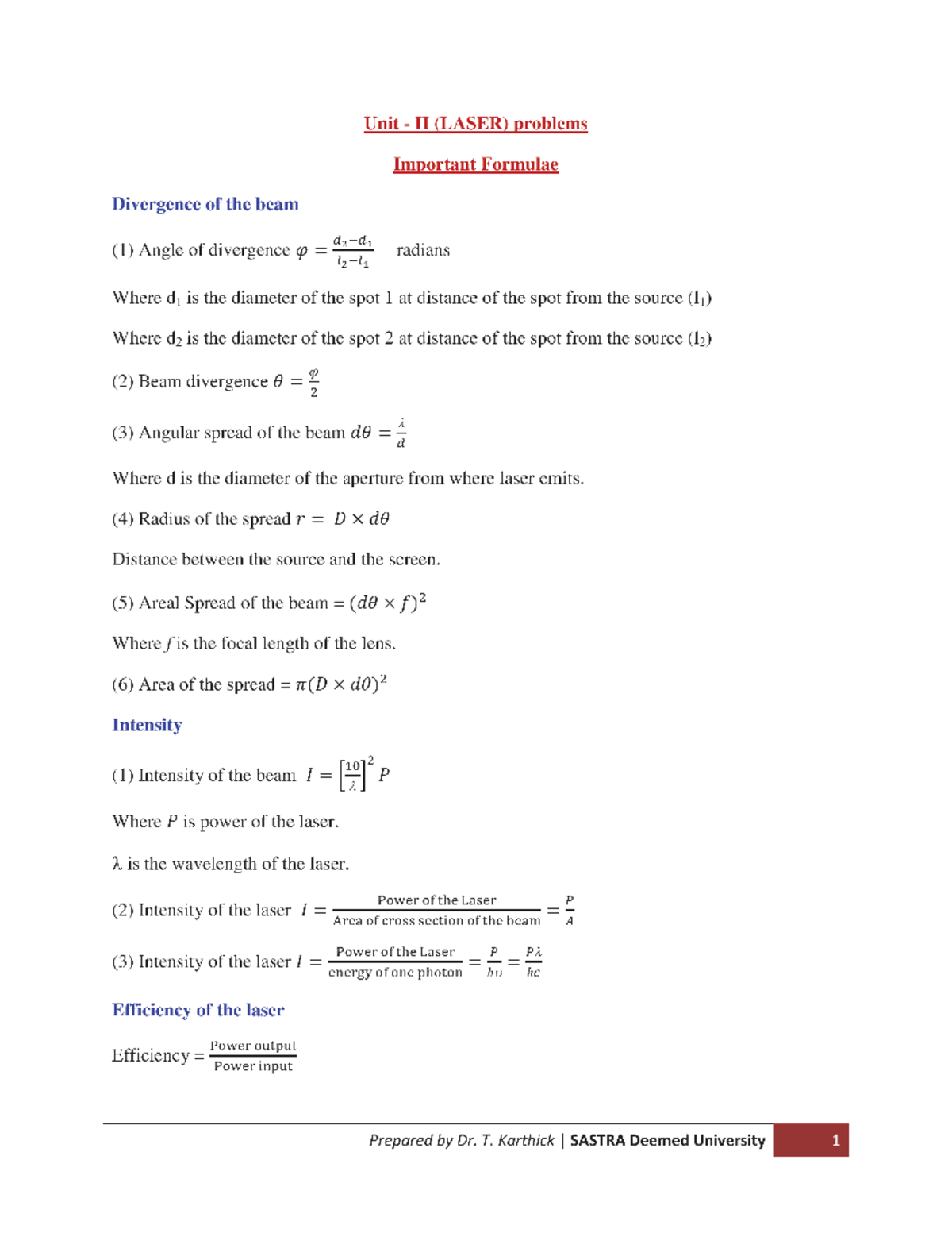 Unit II Laser Problems and Solutions - Studocu