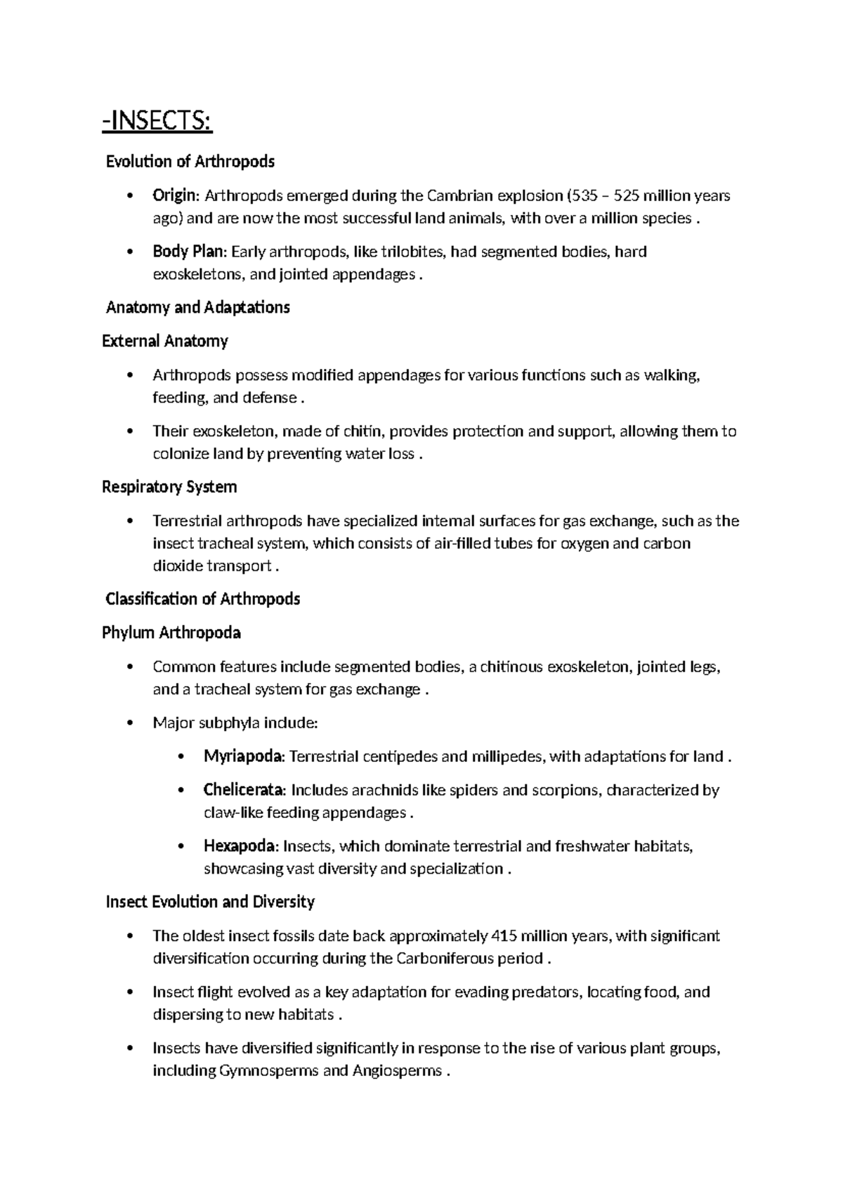 Insect Stuff: Evolution, Anatomy, and Adaptations of Arthropods - Studocu