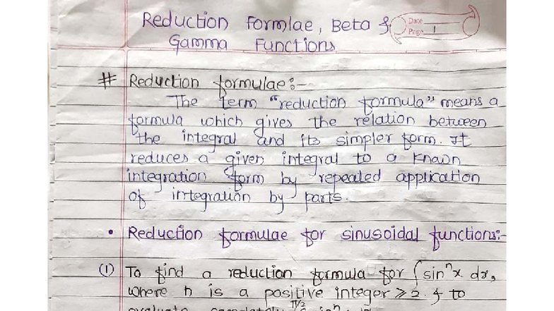 Reduction Formulae for Gamma Functions - Unit-III Integral Calculus ...