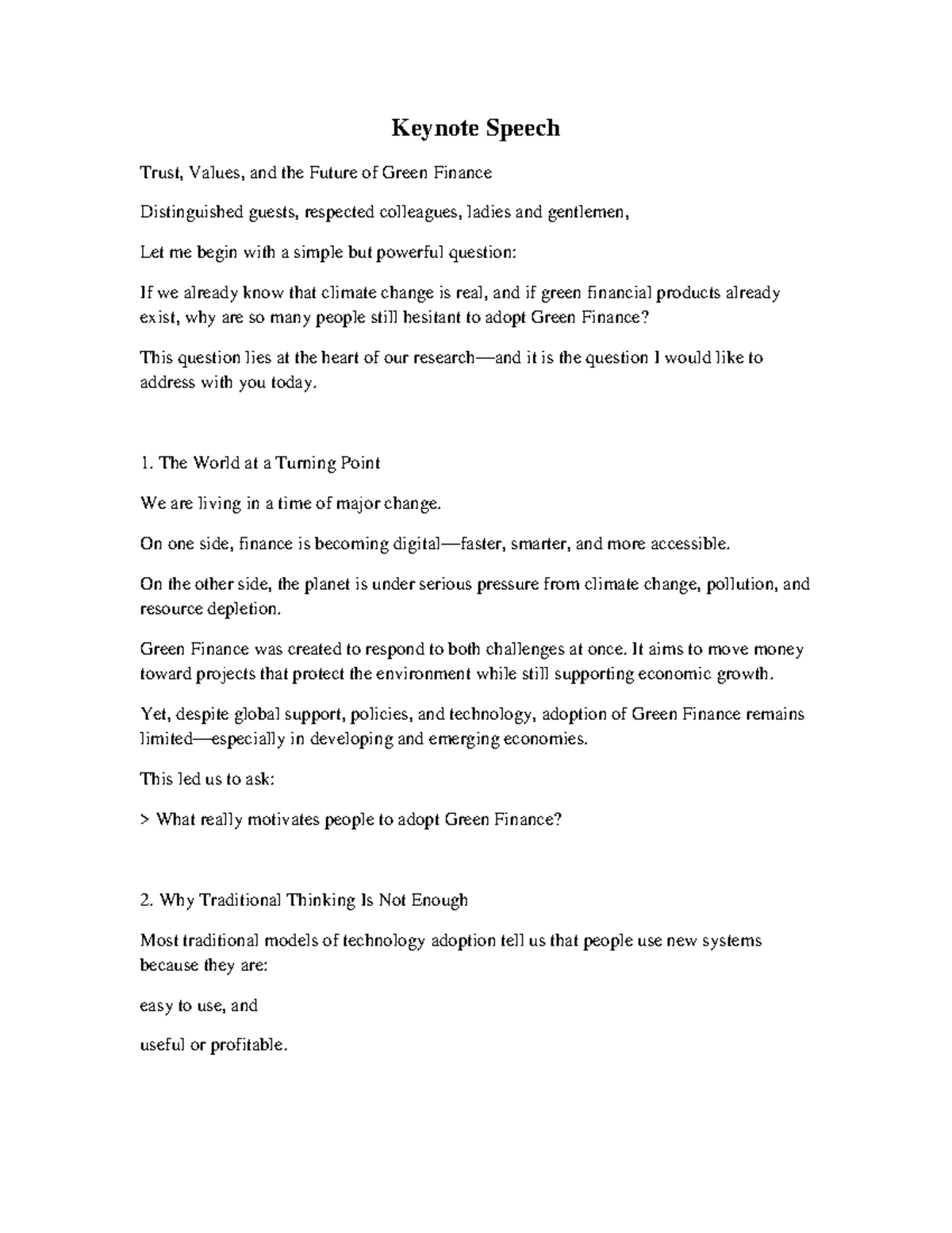 Keynote Speech: Trust and Adoption in Green Finance Research - Studocu