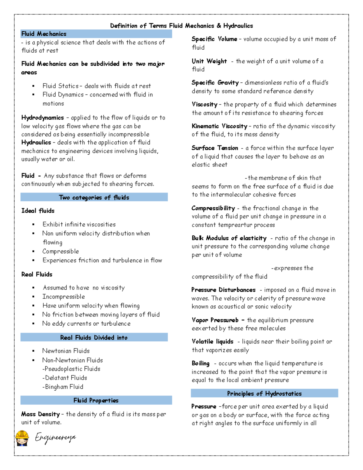 Fluid Mechanics AND Hydraulics Terms - Definition of Terms Fluid ...