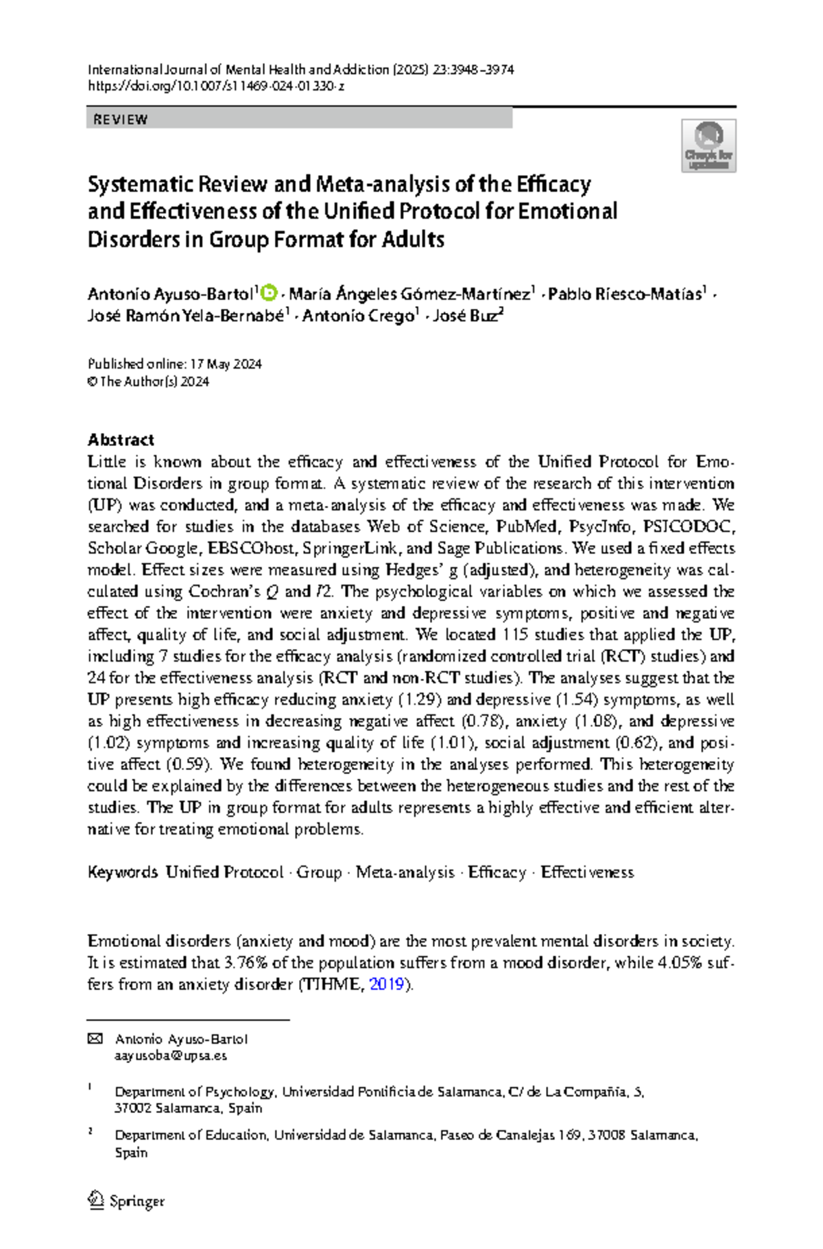 Systematic Review of Unified Protocol Efficacy for Emotional Disorders ...