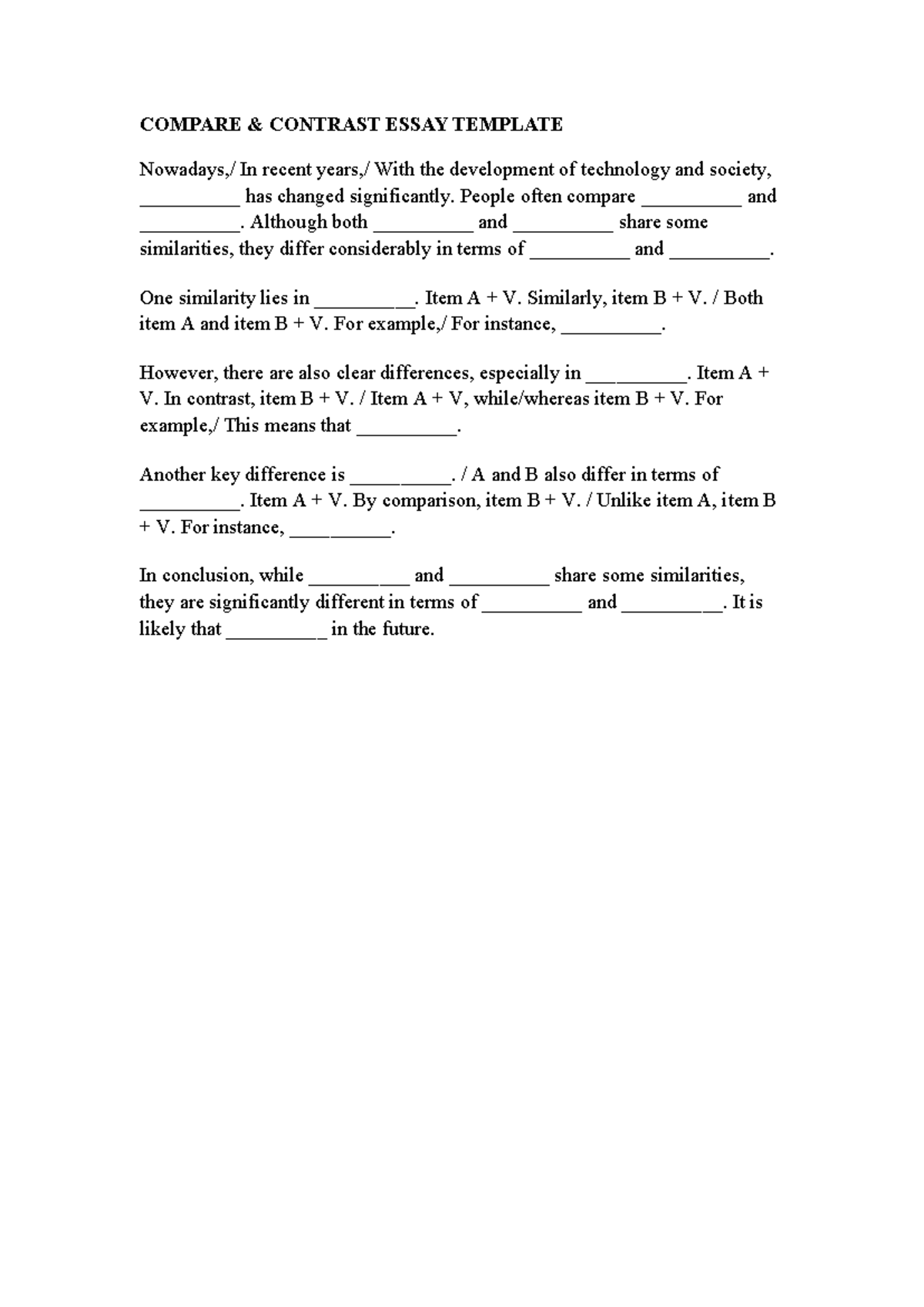 COMPARE AND CONTRAST ESSAY TEMPLATE: Modern vs Past Trends - Studocu