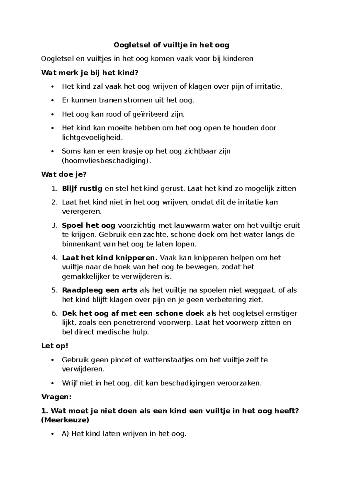 EHBO Samenvatting: Oogletsel, Bloedneus & Tandletsel in Kinderen ...
