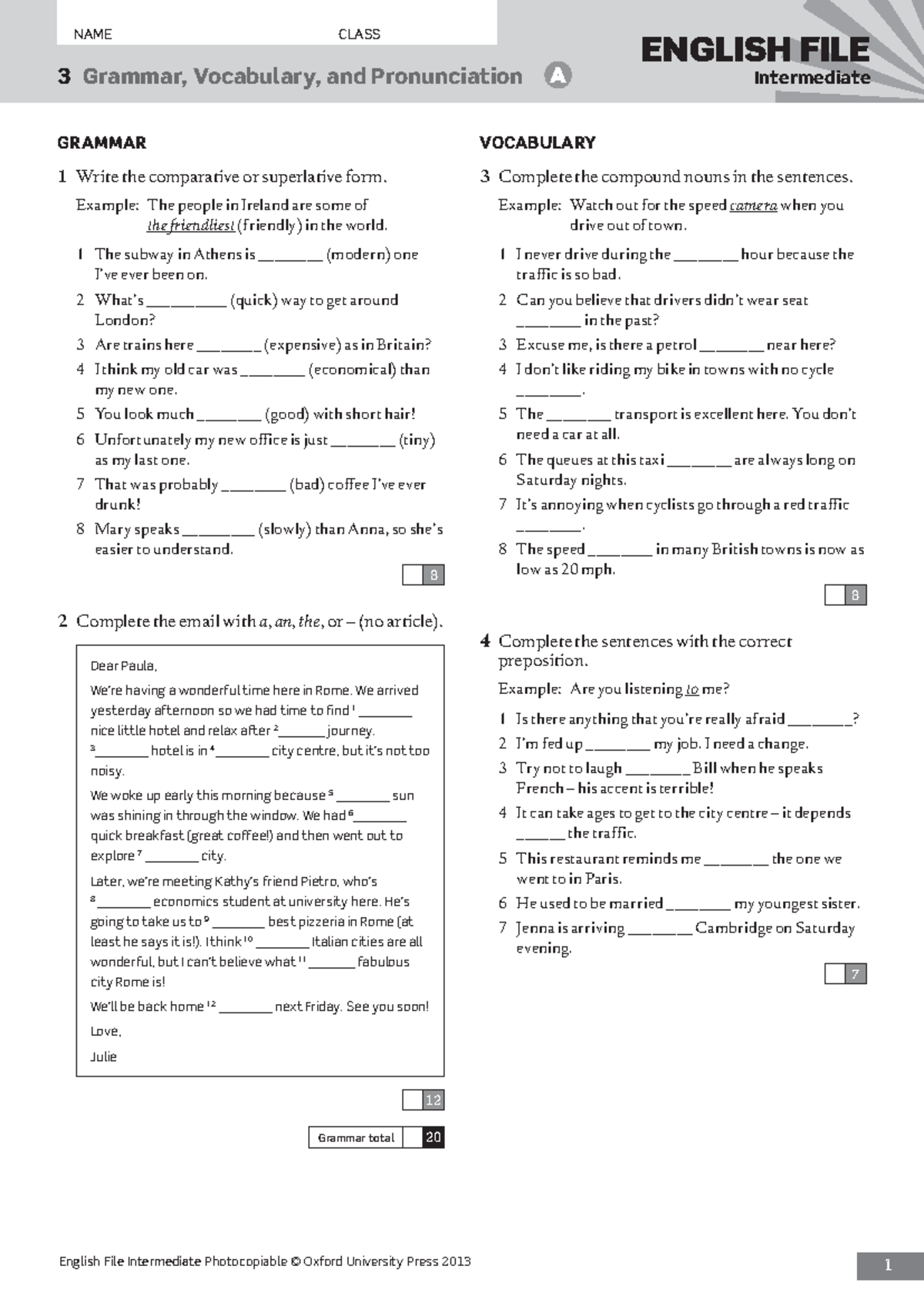 Unit 3 A,B - English File 3 Test: Grammar, Vocabulary, and Skills - Studocu