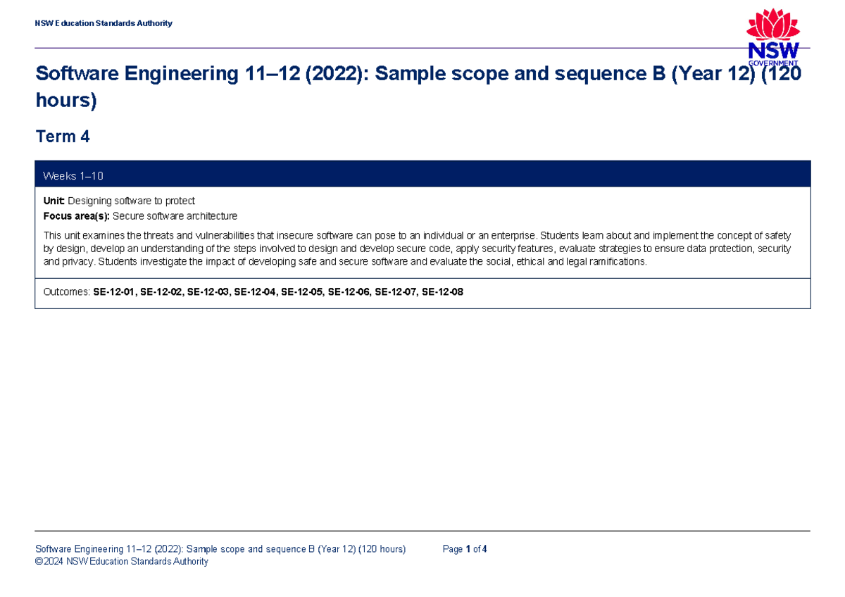 Software Engineering 11-12 (2022): Year 12 Sample Scope & Sequence ...