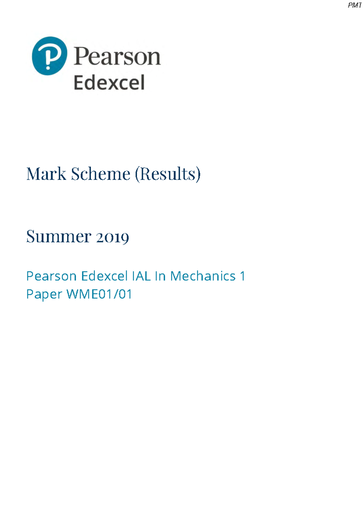 June 2019 Edexcel IAL Mechanics M1 Mark Scheme and Results - Studocu
