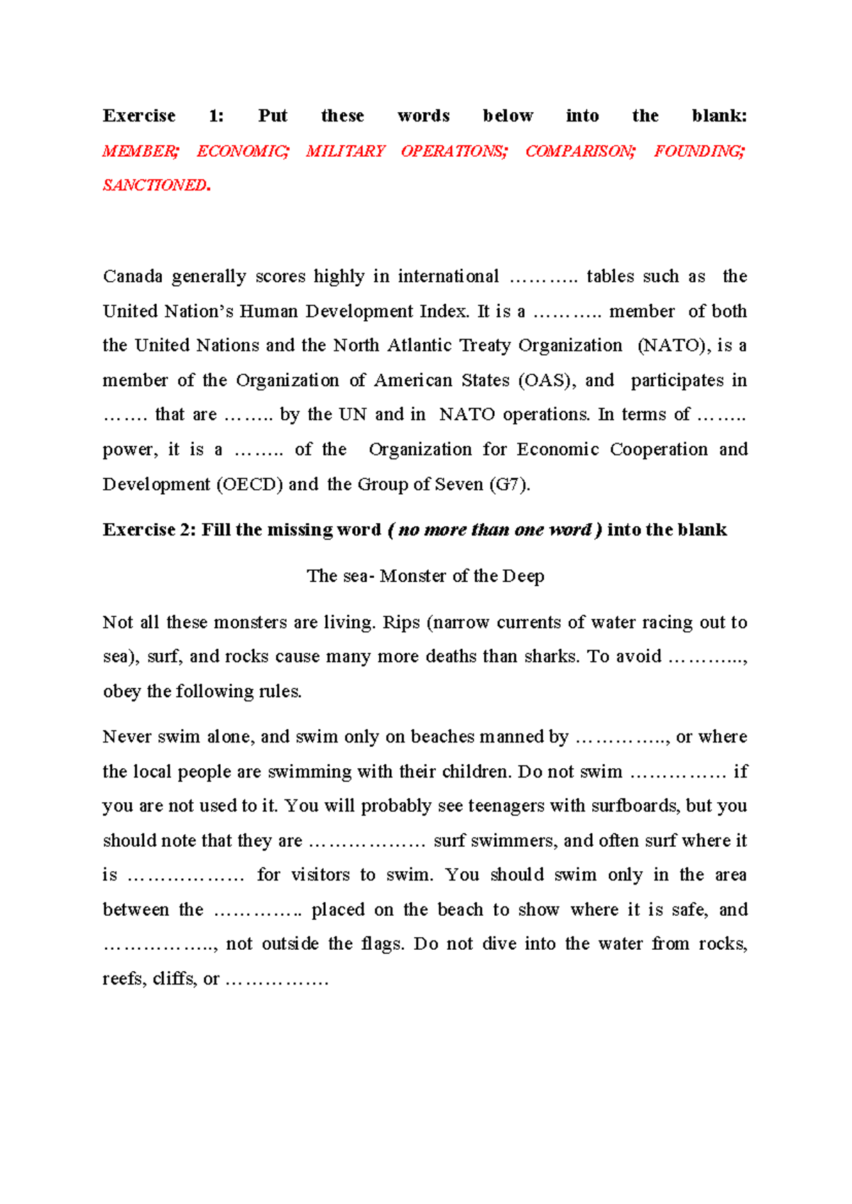 GAP Filling Exercises for Grade 6 - Vocabulary Enhancement - Studocu