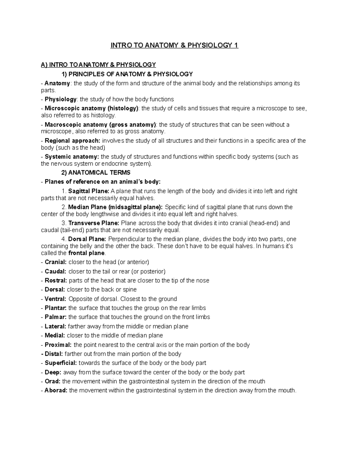 Intro to Anatomy & Physiology 1: Key Concepts and Terminology - INTRO ...