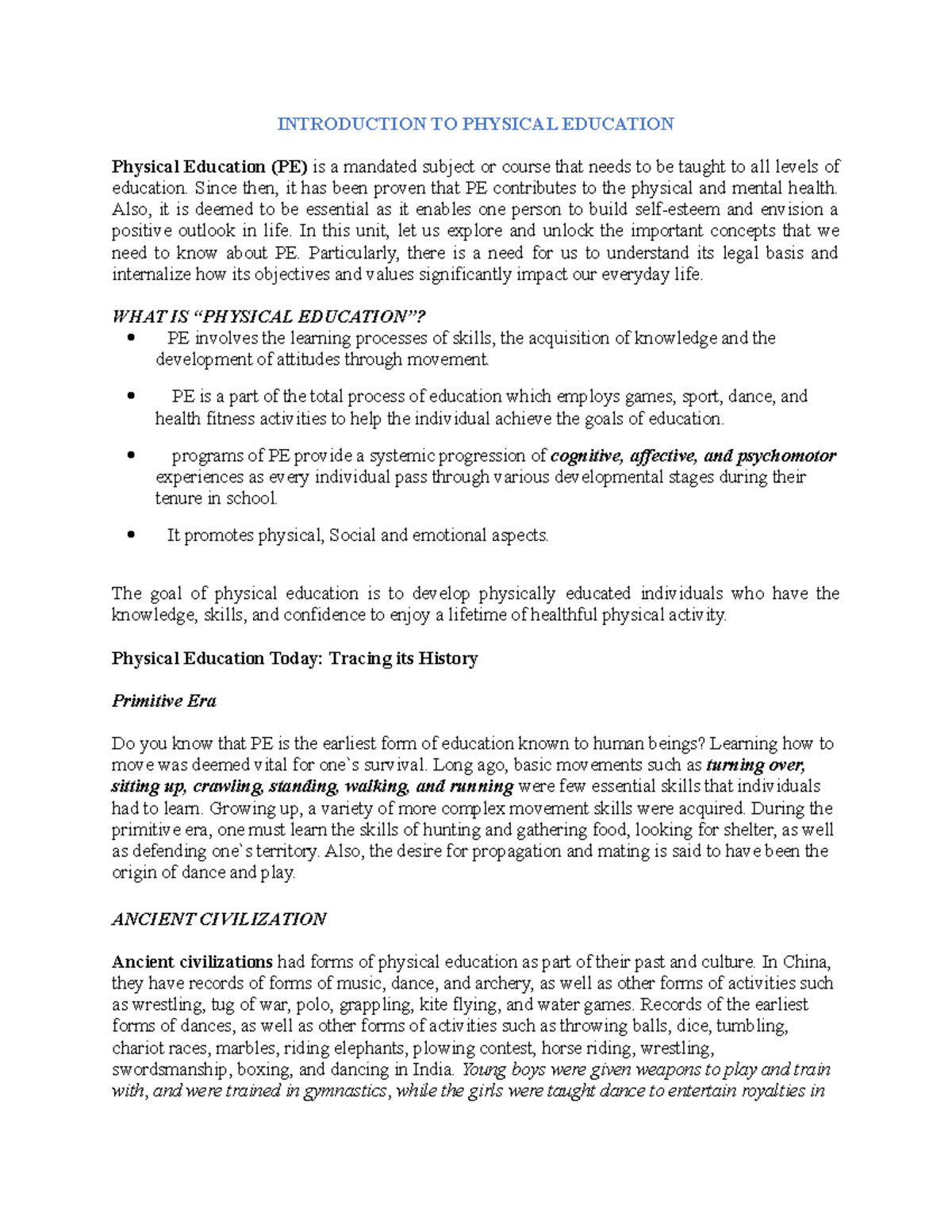 PE Lesson 1-5: Introduction to Physical Education Concepts - Studocu