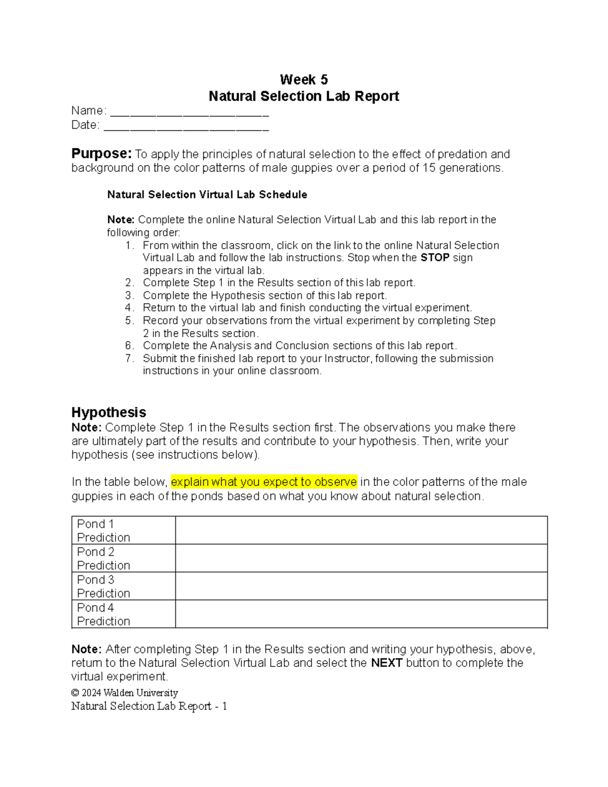 Revised BIOL 1001 Week 5 Natural Selection Lab Report - Studocu