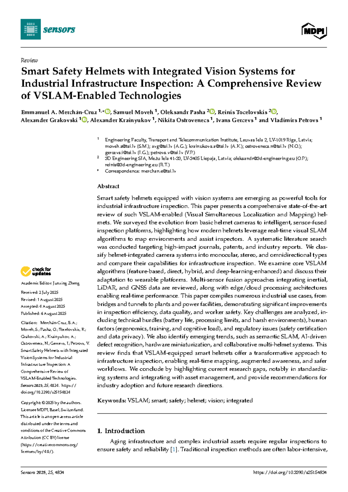 Smart Safety Helmets with VSLAM for Industrial Inspections: A Review ...