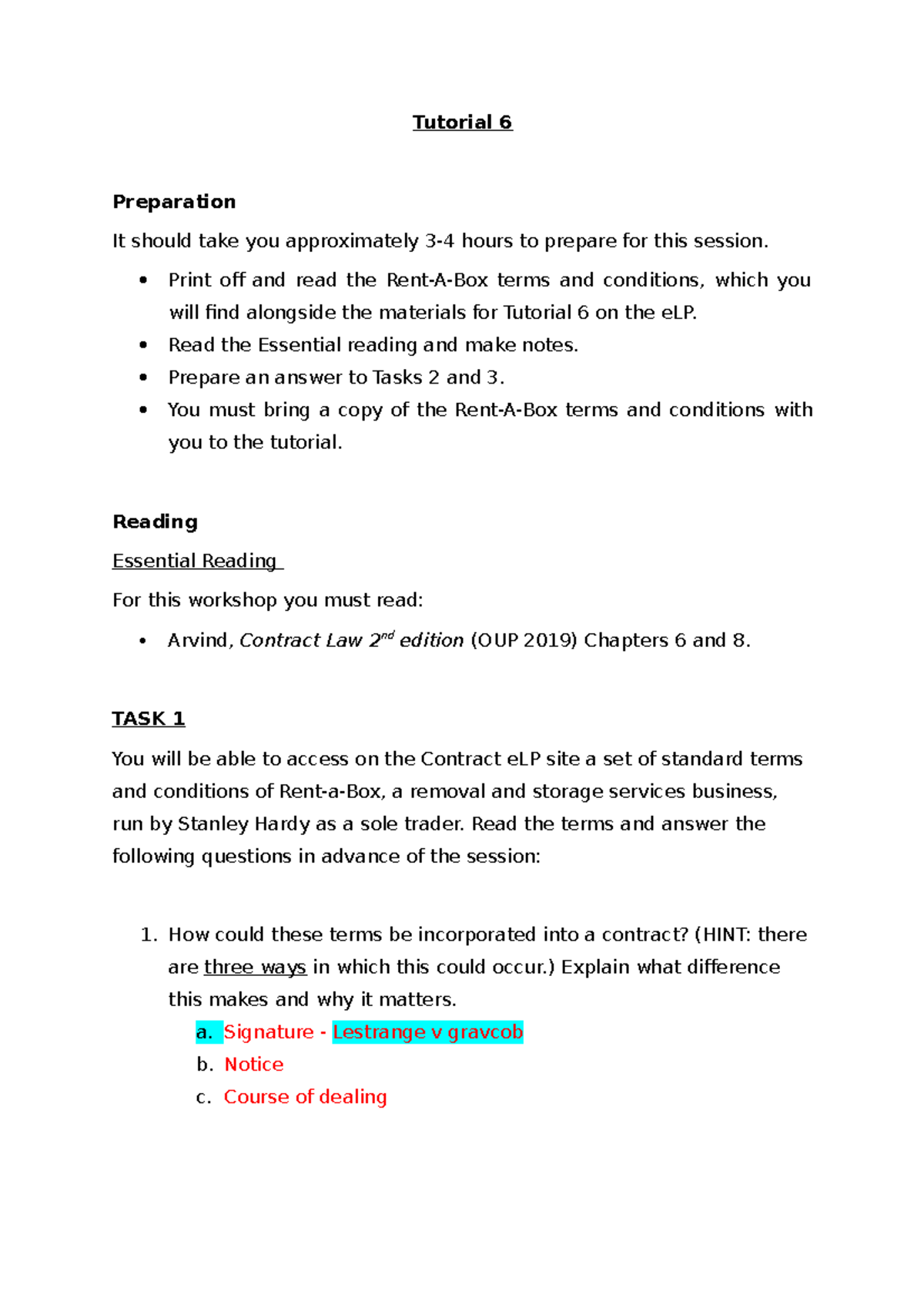 Tutorial 6 - answers - Tutorial 6 Preparation It should take you approximately 3-4 hours to ...