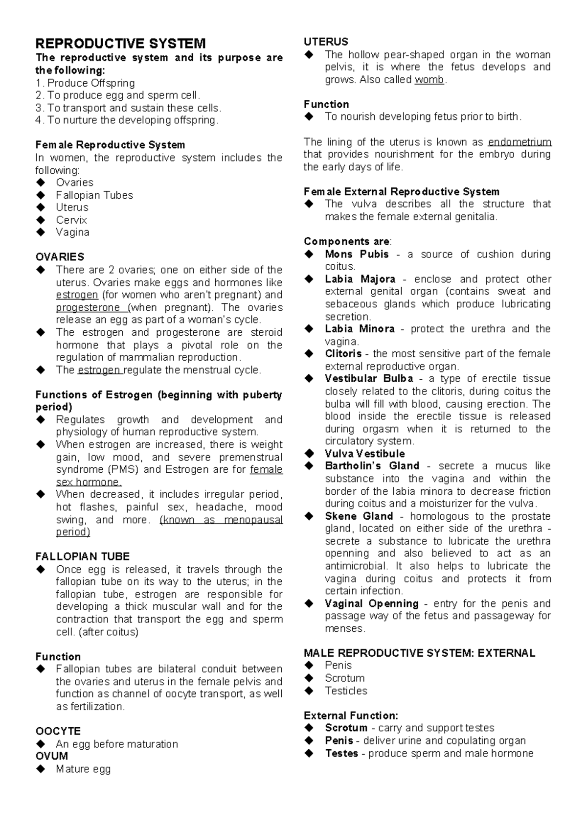 Reproductive System Finals - REPRODUCTIVE SYSTEM The reproductive ...