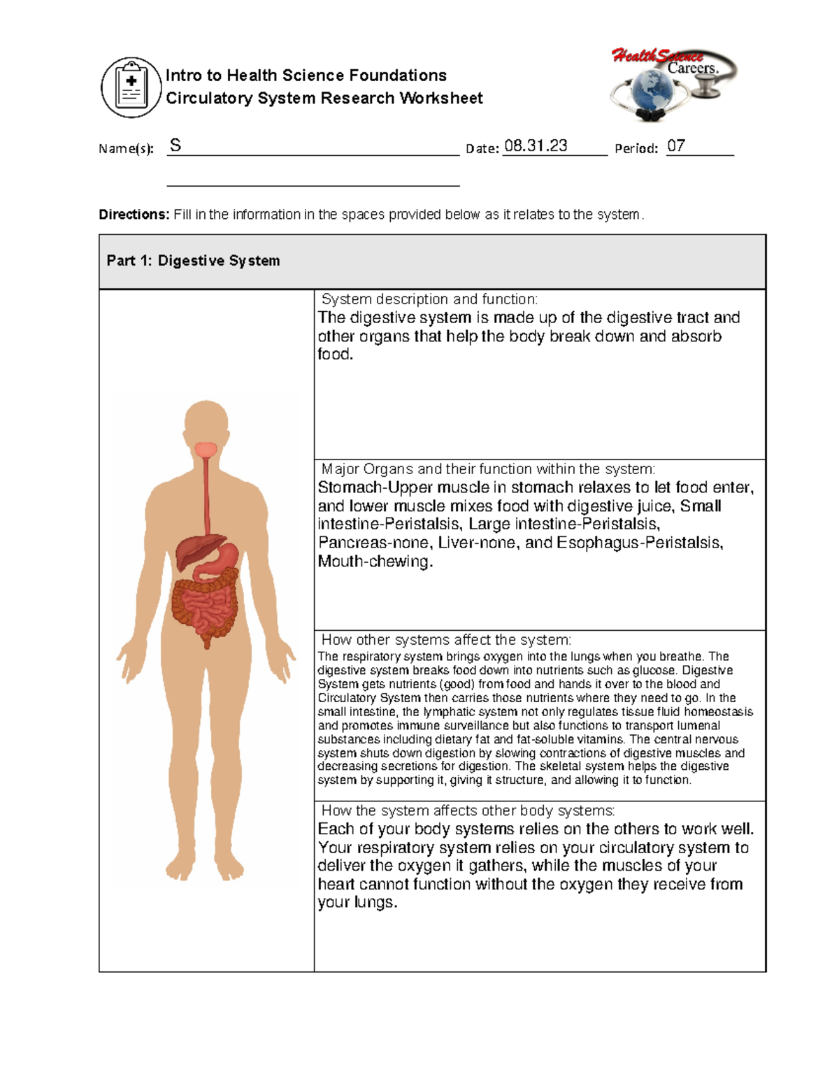 Digestive System Research Worksheet - Name(s ...