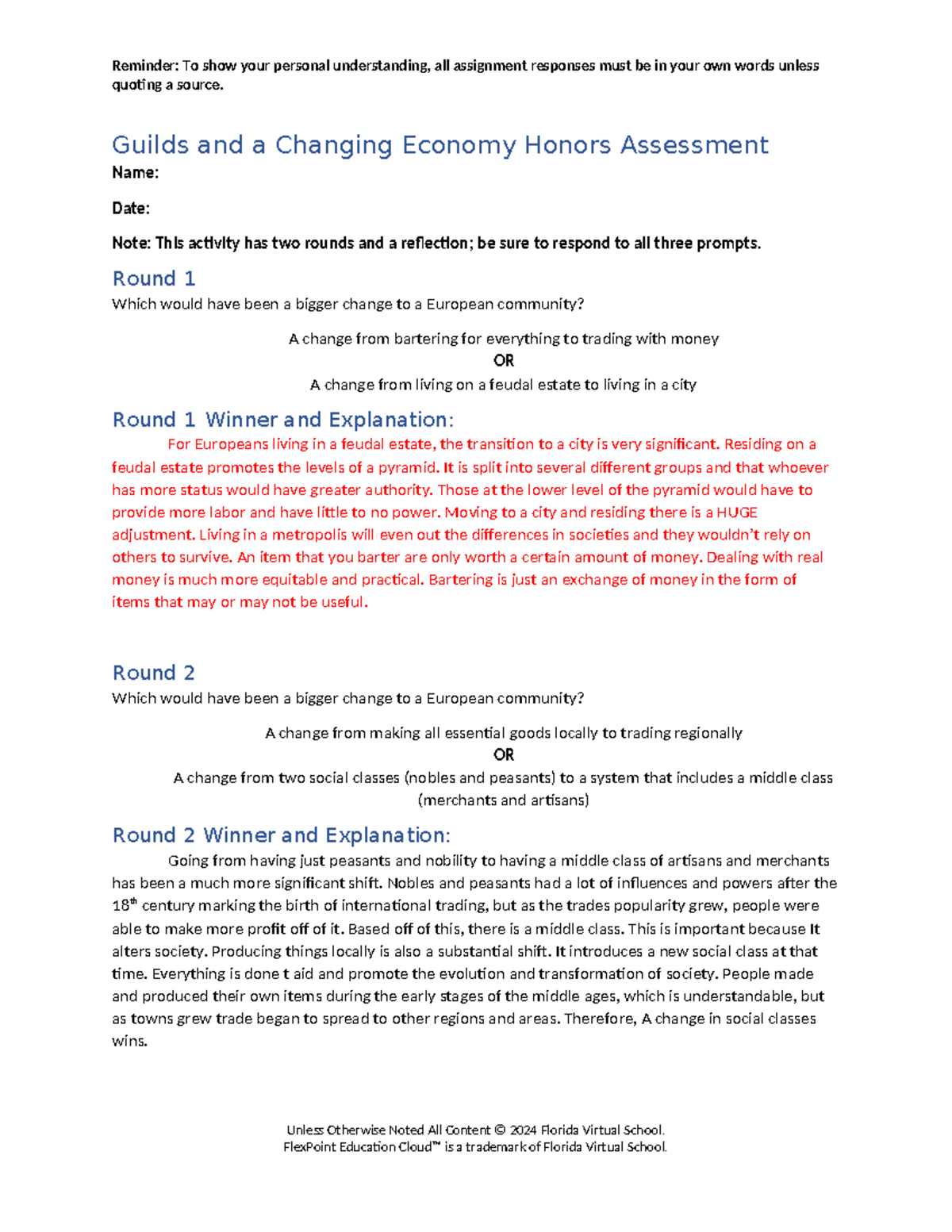 Guilds Economy Honors Assessment: Final Insights and Changes - Studocu