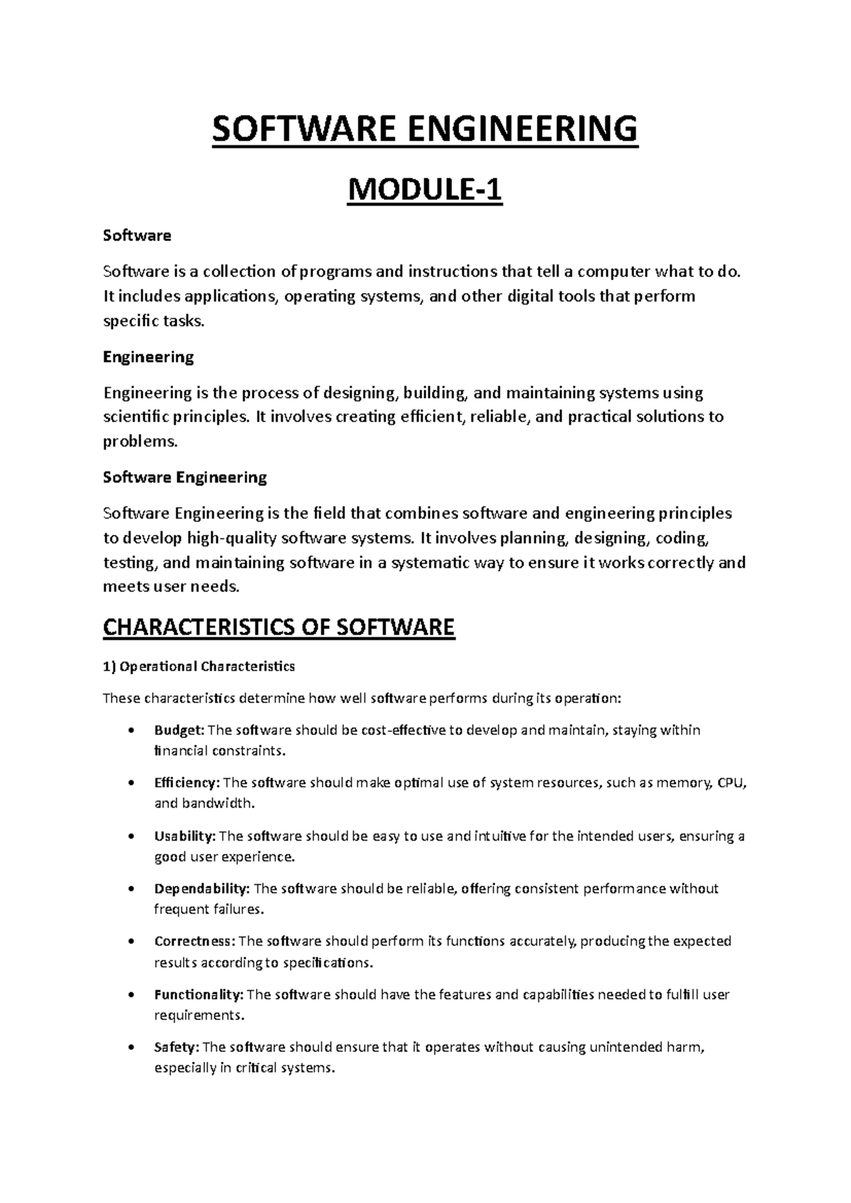 se basics what is se - SOFTWARE ENGINEERING MODULE- SoŌware SoŌware is a collecƟon of programs ...