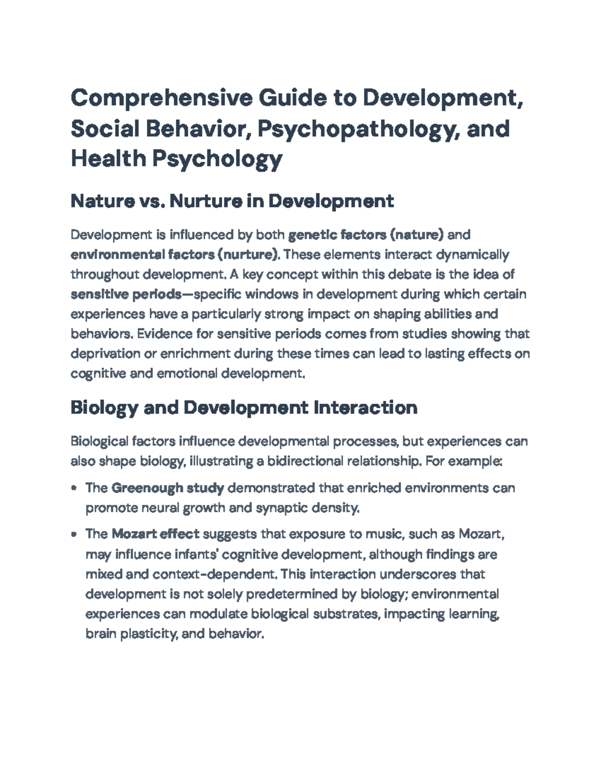 Comprehensive Development Guide: Nature vs. Nurture & Psychopathology ...