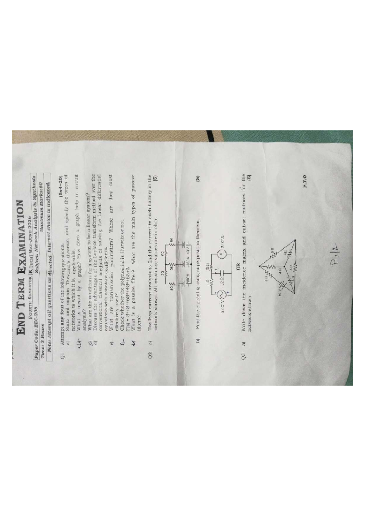 Network Analysis & Synthesis End Term Exam - 4th Sem 2026 - Studocu