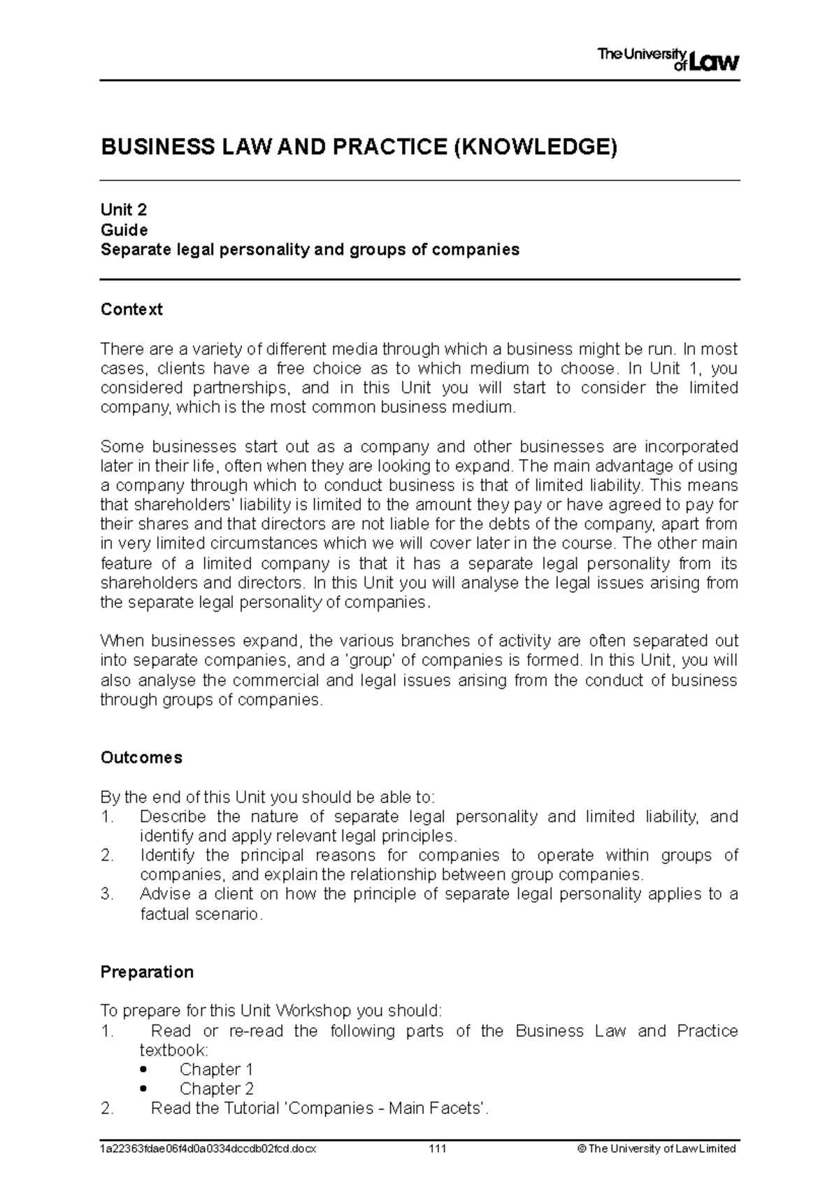 Business Law WS 2: Separate Legal Personality & Company Groups Guide ...