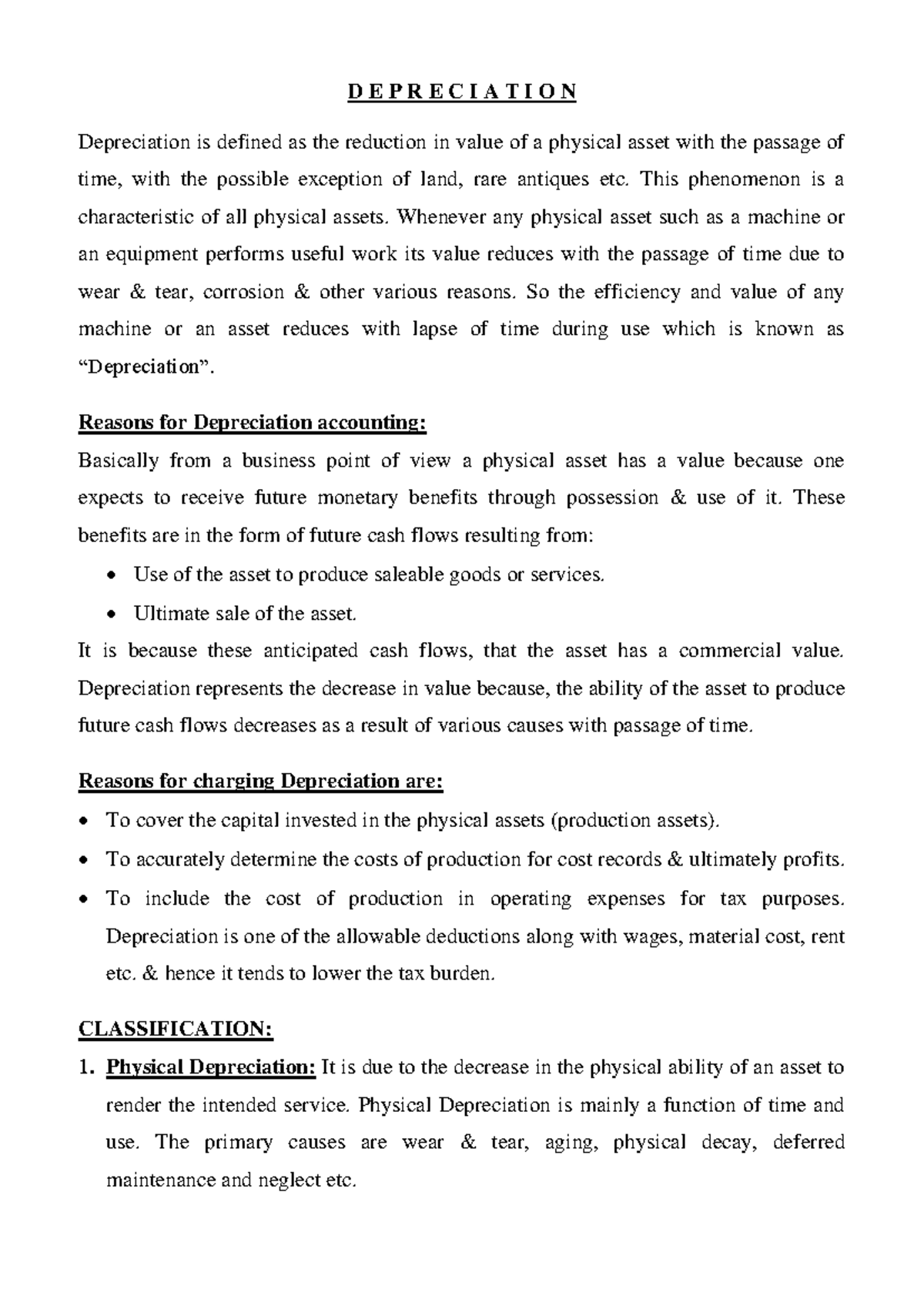 Depreciation - This phenomenon is a characteristic of all physical ...