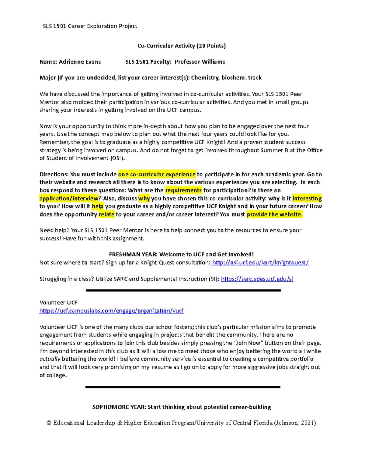 SLS 1501 Co-Curricular Activity Planning Worksheet for Engagement - Studocu