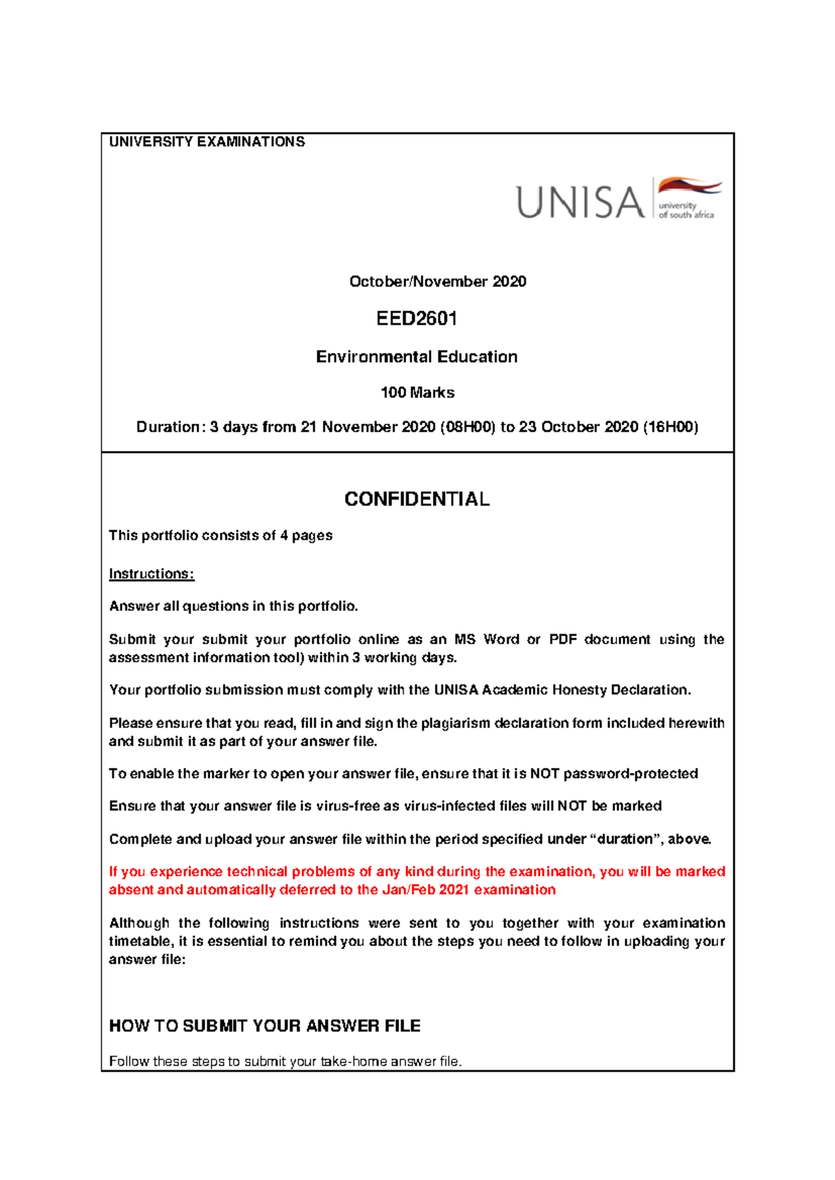 EED2601 EXAM - exam practical practice - UNIVERSITY EXAMINATIONS ...