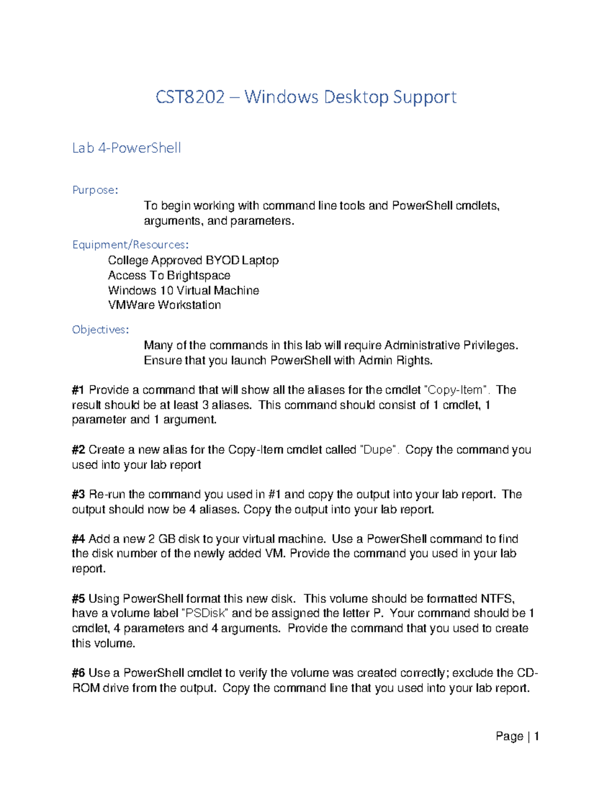 Lab 4 - PowerShell Cmdlets for CST8202 Windows Desktop Support - Studocu