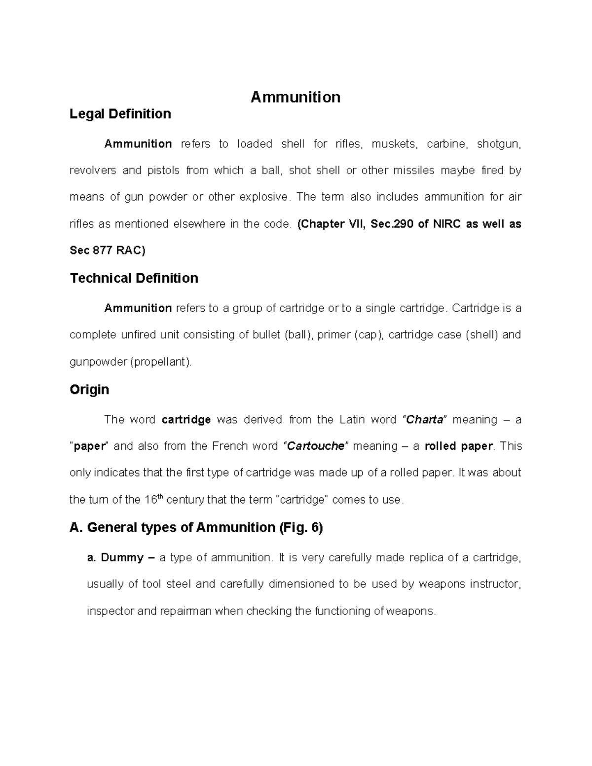 Chapter-4-Ammunition - Ammunition Legal Definition Ammunition refers to ...
