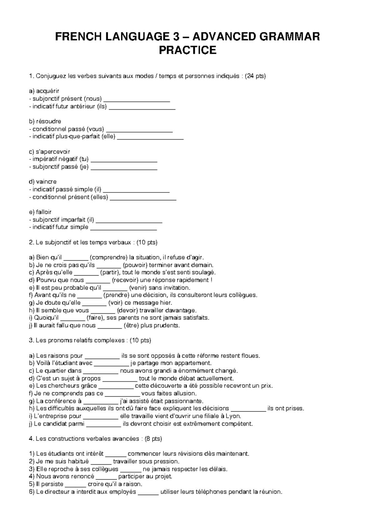 FRENCH 3 ADVANCED GRAMMAR PRACTICE EXERCISES - Studocu