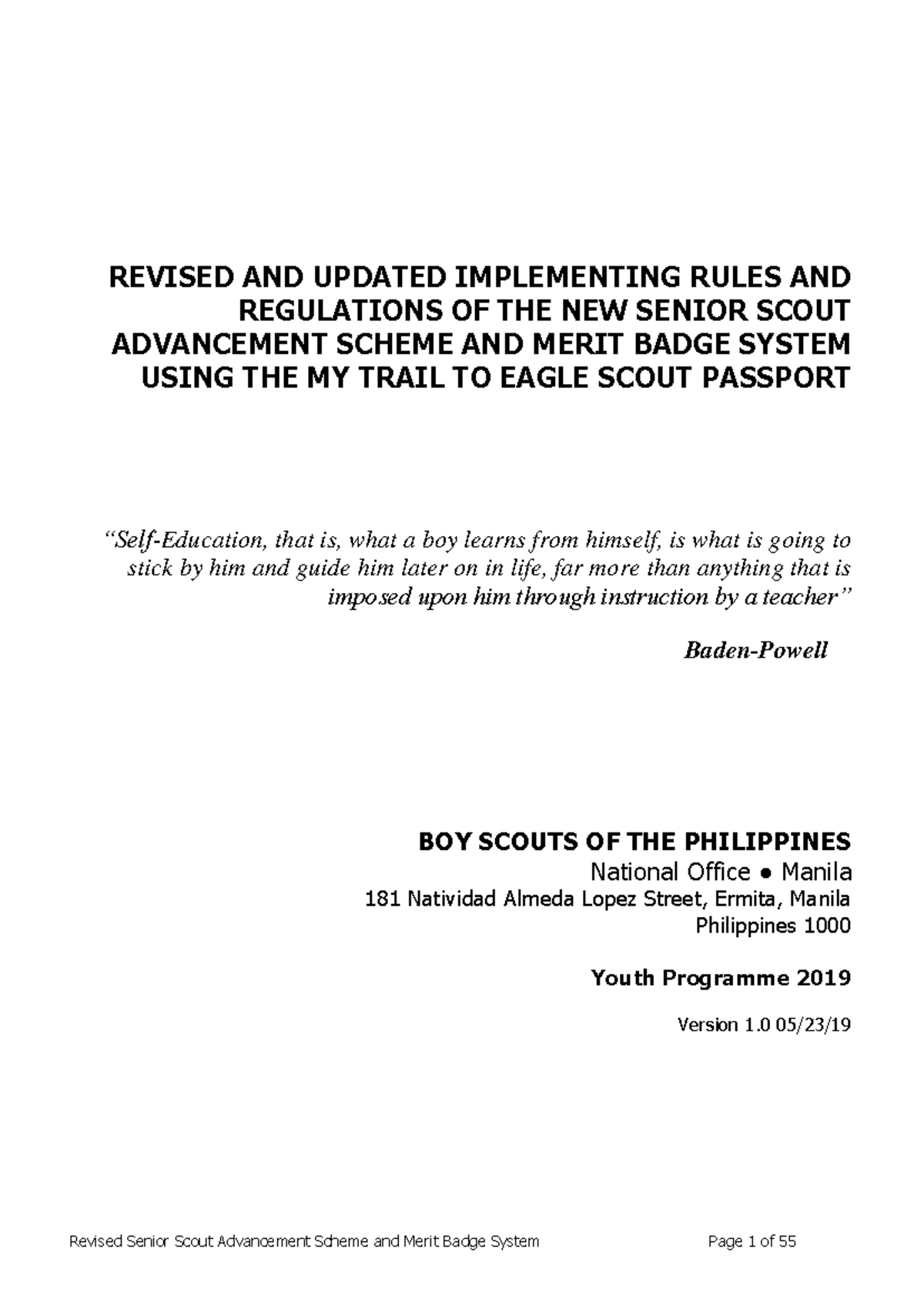 Revised Implementing Rules: New Senior Scout Advancement Scheme 1 - Studocu