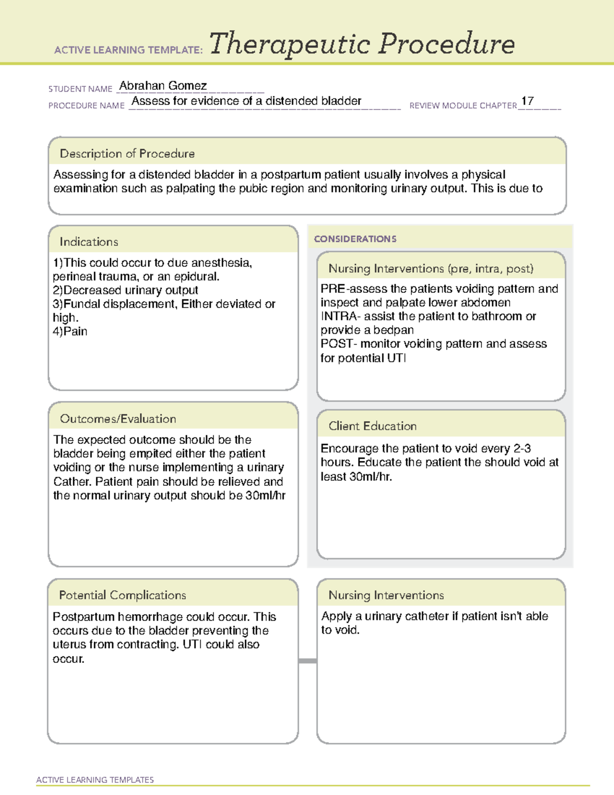 ACTIVE LEARNING TEMPLATE: Assessing Distended Bladder in Postpartum ...