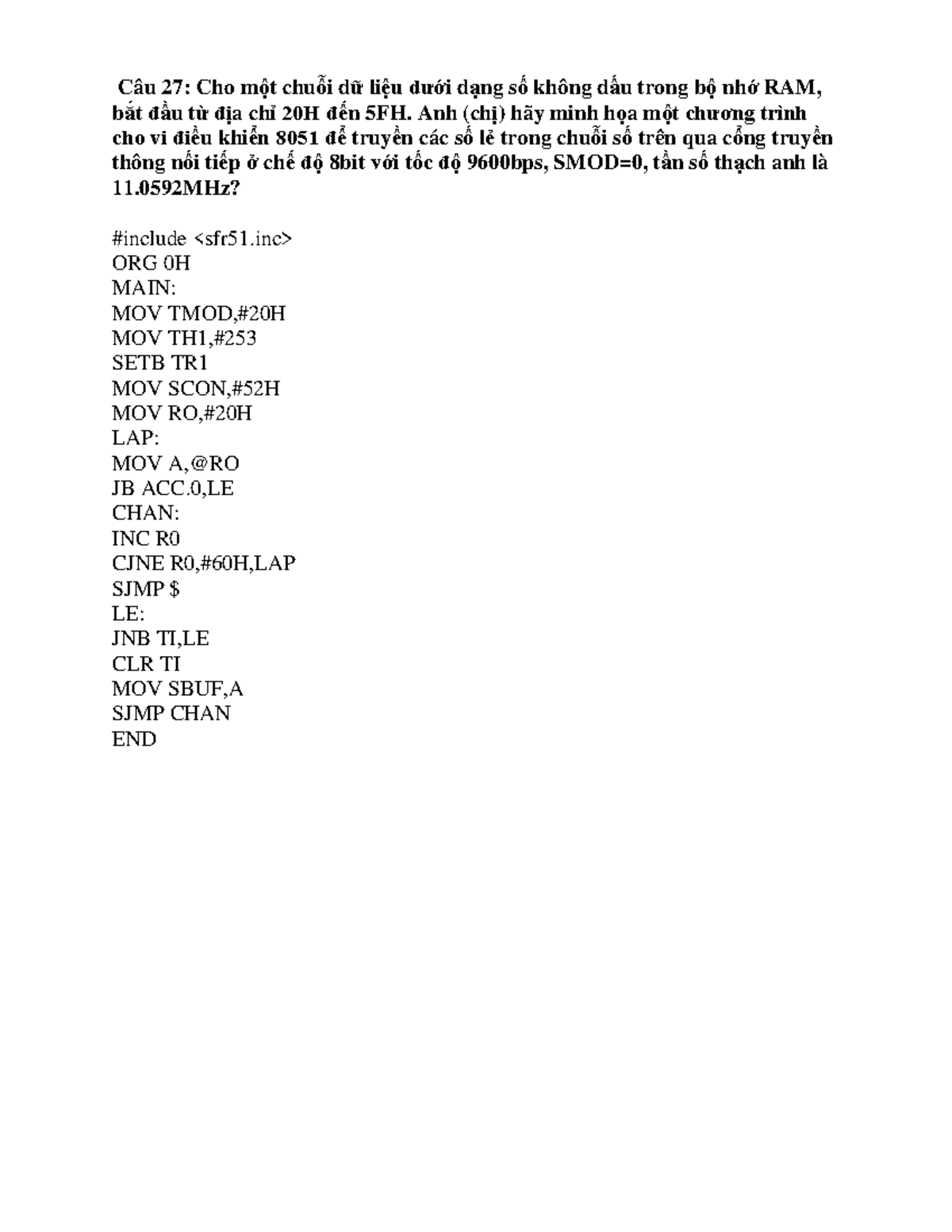 Chương trình vi điều khiển 8051: Truyền và Nhận Dữ Liệu qua UART (Mã ...