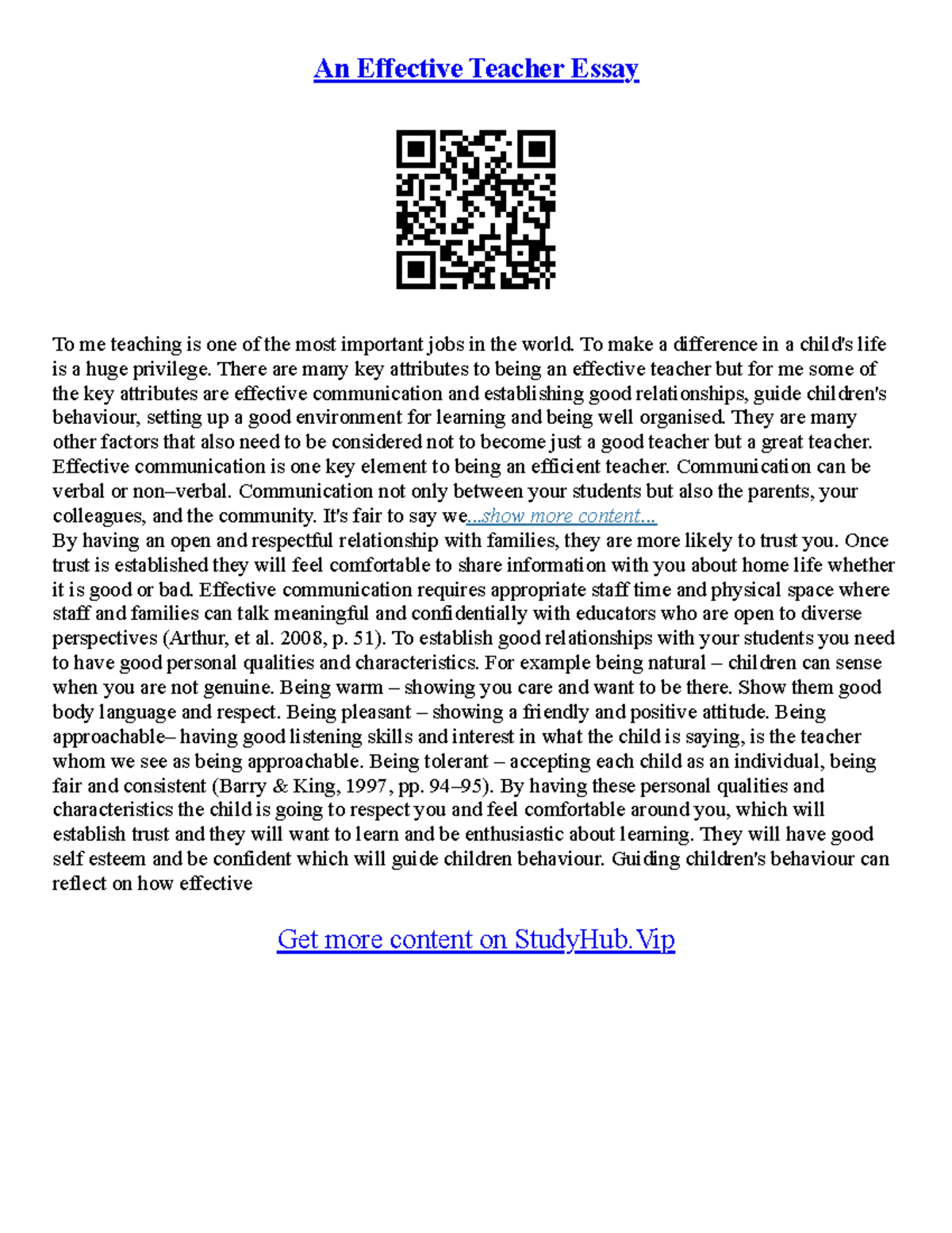 Essay On The Teacher - An Effective Teacher Essay To me teaching is one ...
