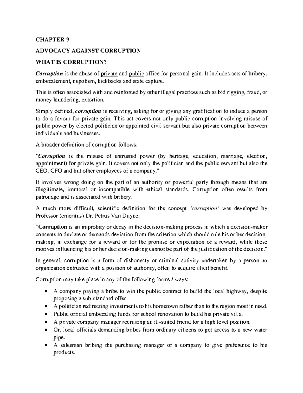 Corruption: Understanding Its Impacts and Mechanisms (Ch. 9-12 - FFB ...