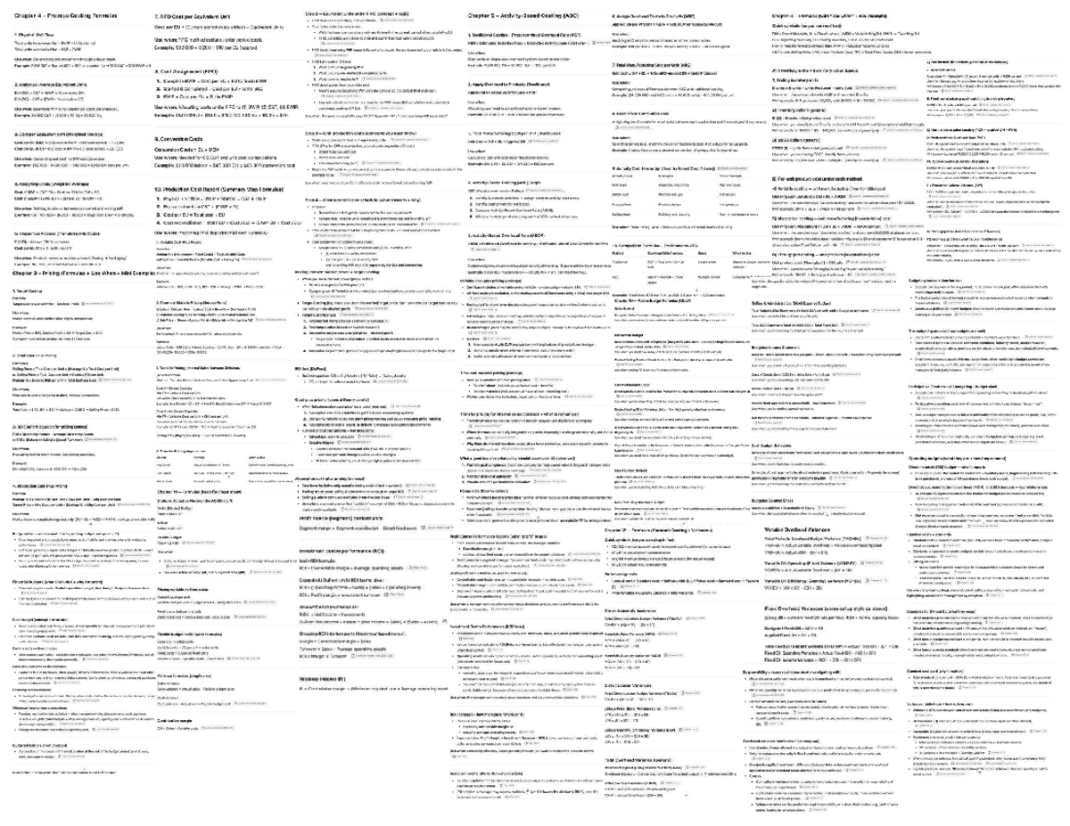 Final Exam Cheat Sheet: Process Costing & ABC (Chapters 4-12) - Studocu