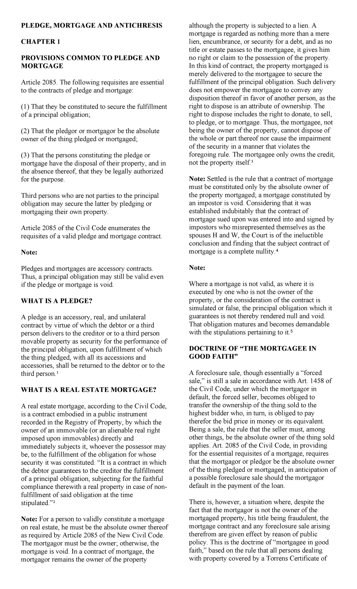 PLEDGE AND MORTGAGE: COMMON PROVISIONS AND LEGAL FRAMEWORK (LAW 101 ...