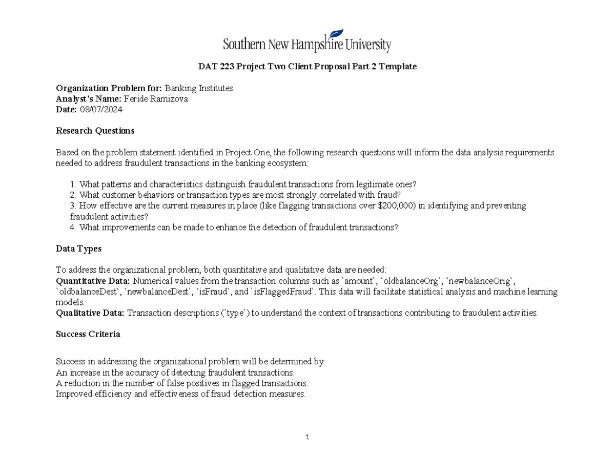 DAT+223+Project+Two+Milestone+Analysis+and+Fraud+Detection+Plan - Studocu