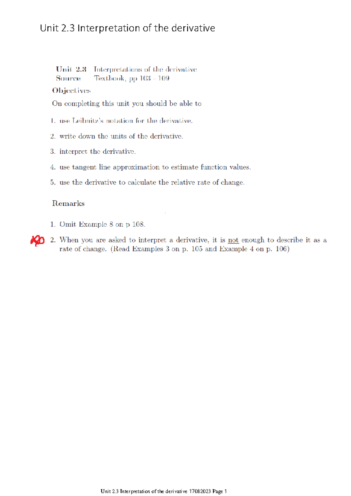Unit 2.3 Interpretation of the derivative (with annotation) - MAT1511 ...