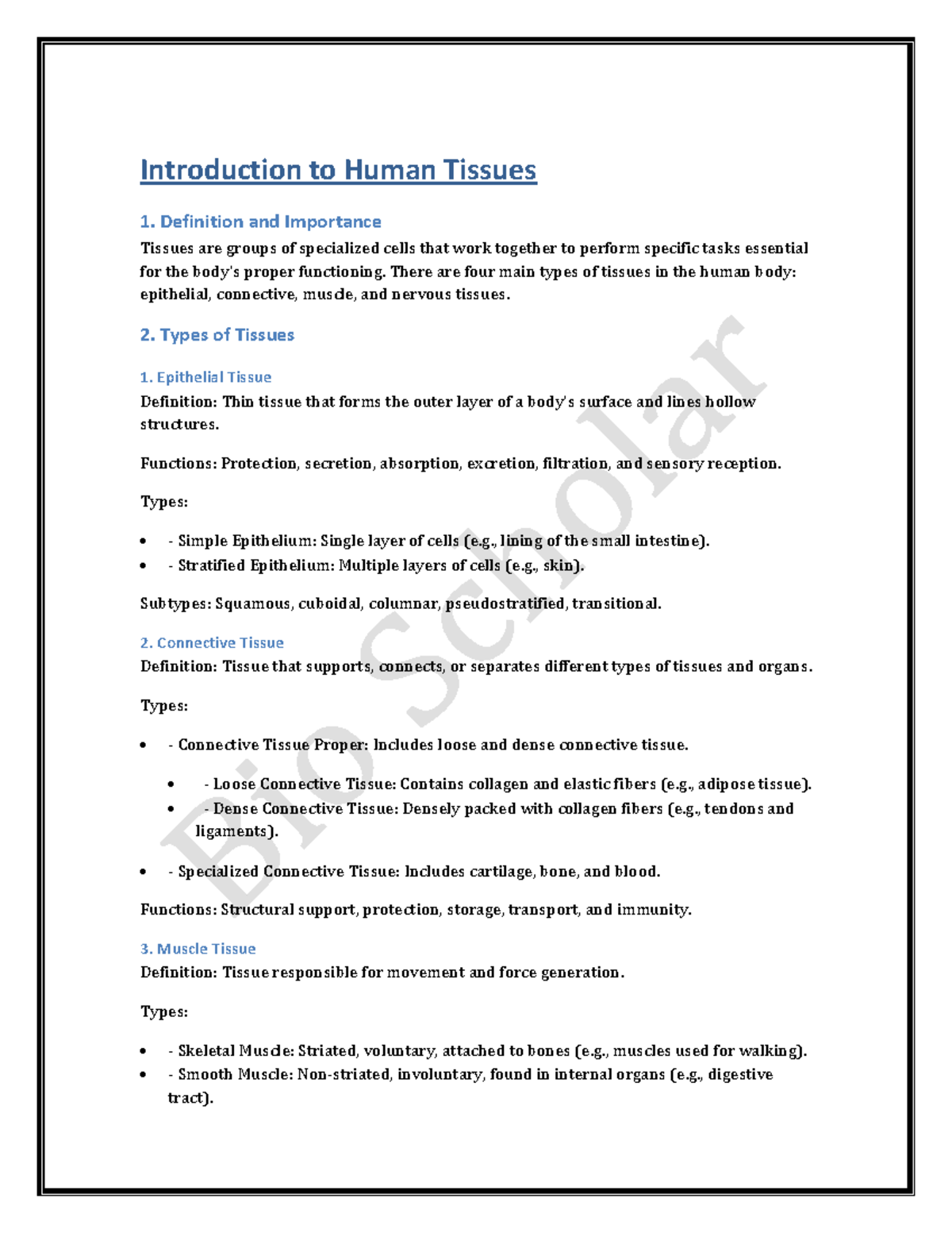 Human Tissues Notes - asjdoasjdkASK - Introduction to Human Tissues 1 ...