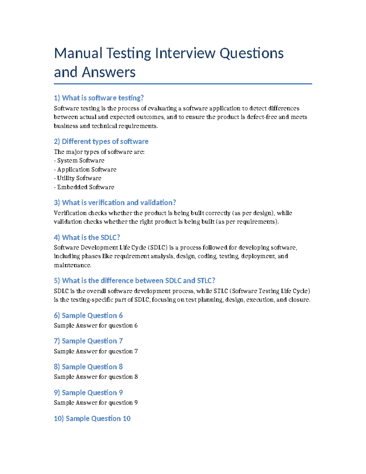 Manual Testing Interview Questions & Answers (QA) - Studocu