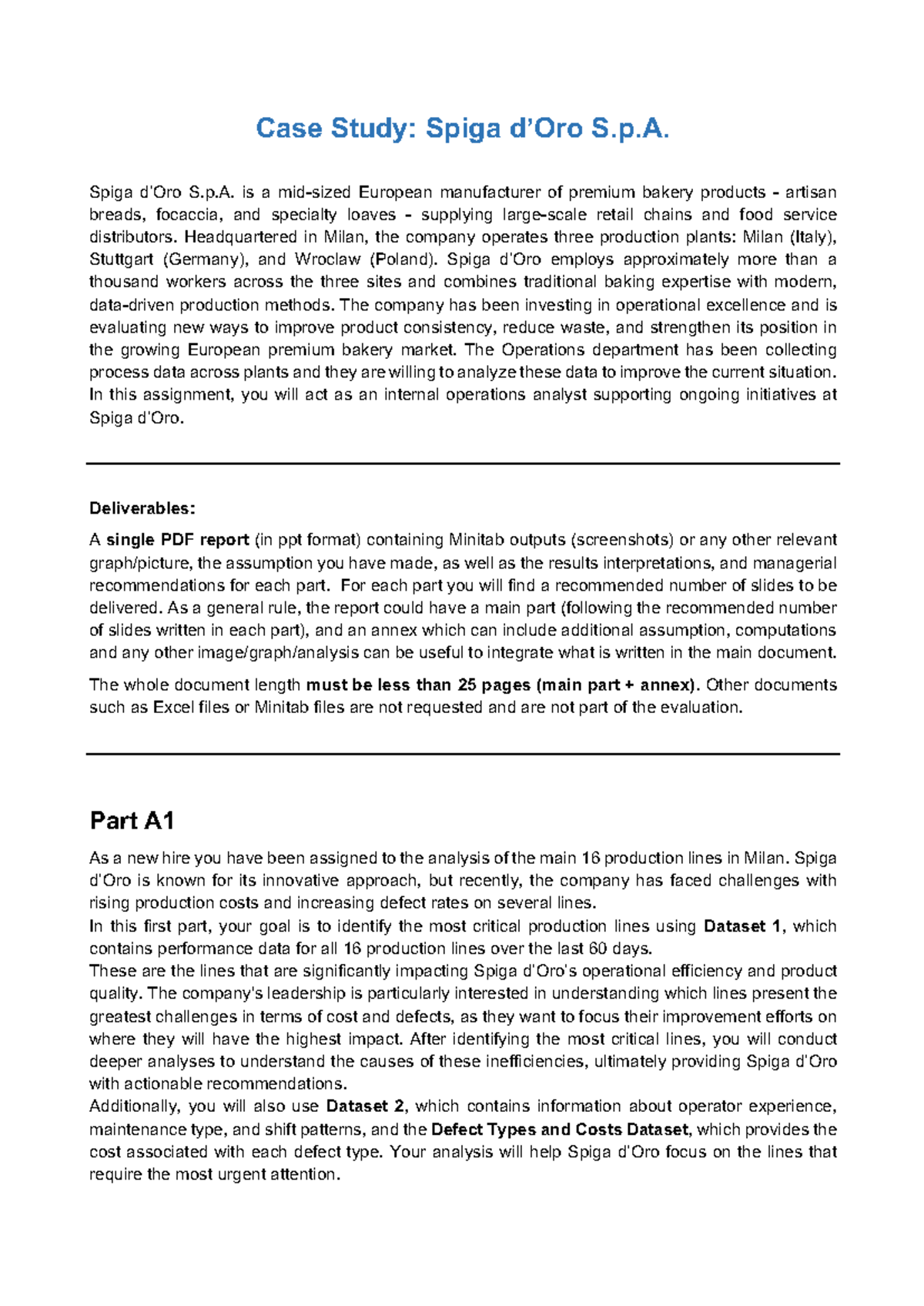 Case Study: Operational Analysis of Spiga S.p.A. (INDT 2025/26) - Studocu