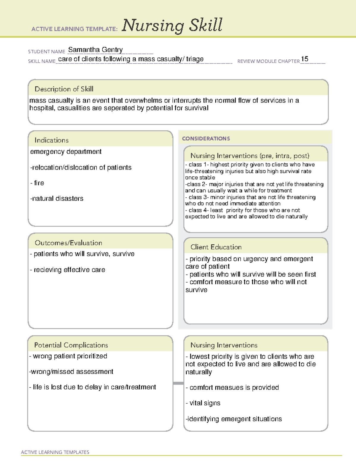 ACTIVE LEARNING TEMPLATE: Nursing Skill - Mass Triage (ATI #5) - Studocu