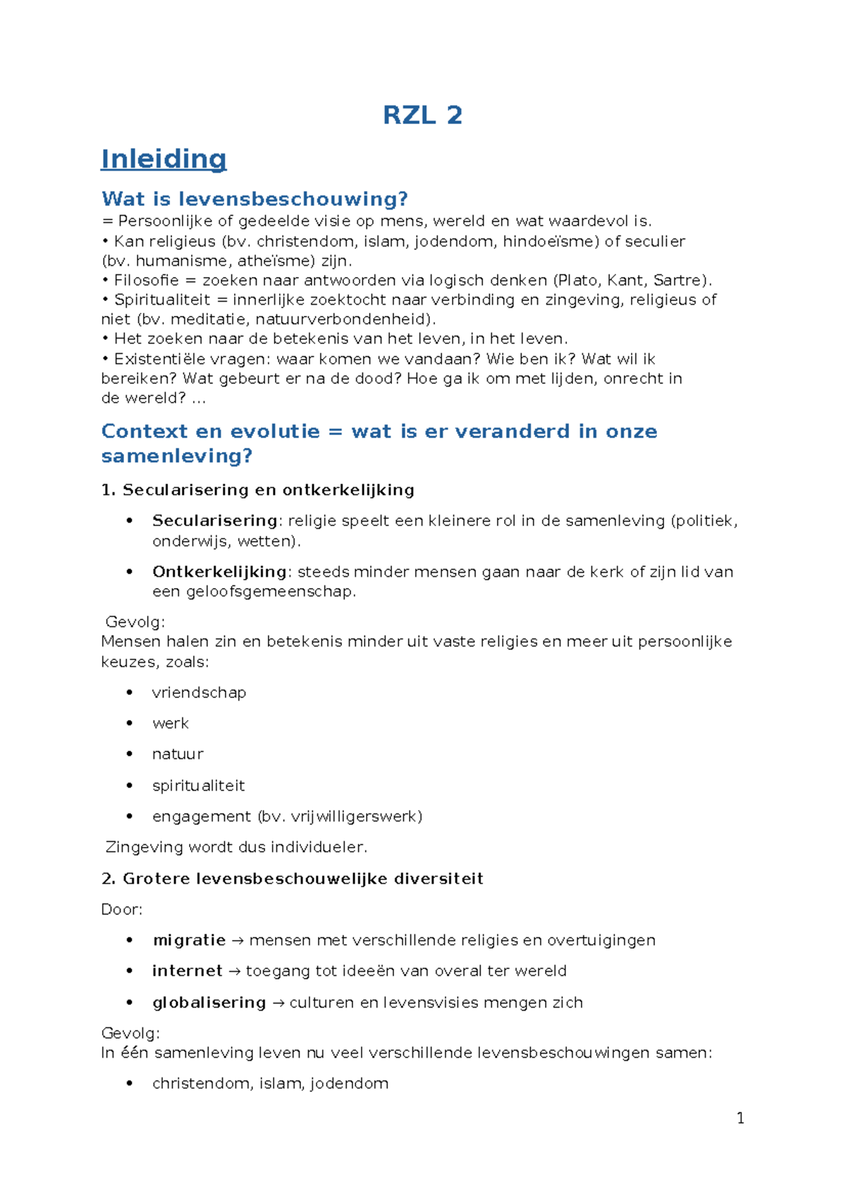 RZL 2 Inleiding tot Levensbeschouwing: Persoonlijke en Gedeelde Visies ...