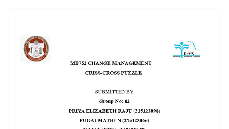 MB752 CHANGE MANAGEMENT PUZZLE - GROUP 02 SUBMISSION - Studocu