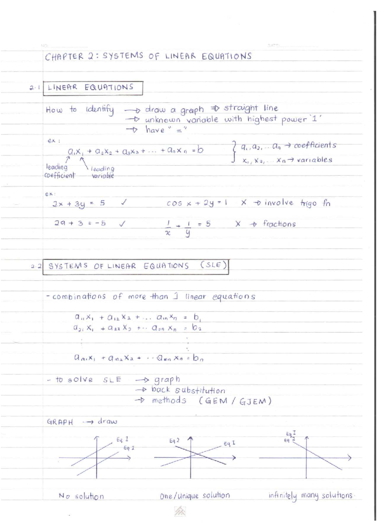 Chapter 2: Systems of Linear Equations in Linear Algebra (LA 101) - Studocu