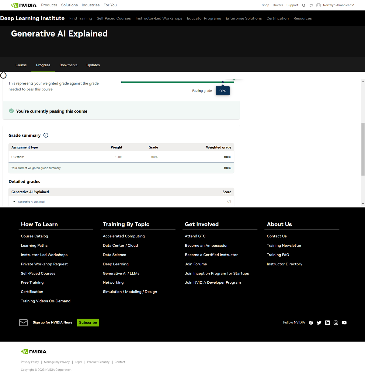 NVIDIA Generative AI Explained Course Progress Report - Studocu