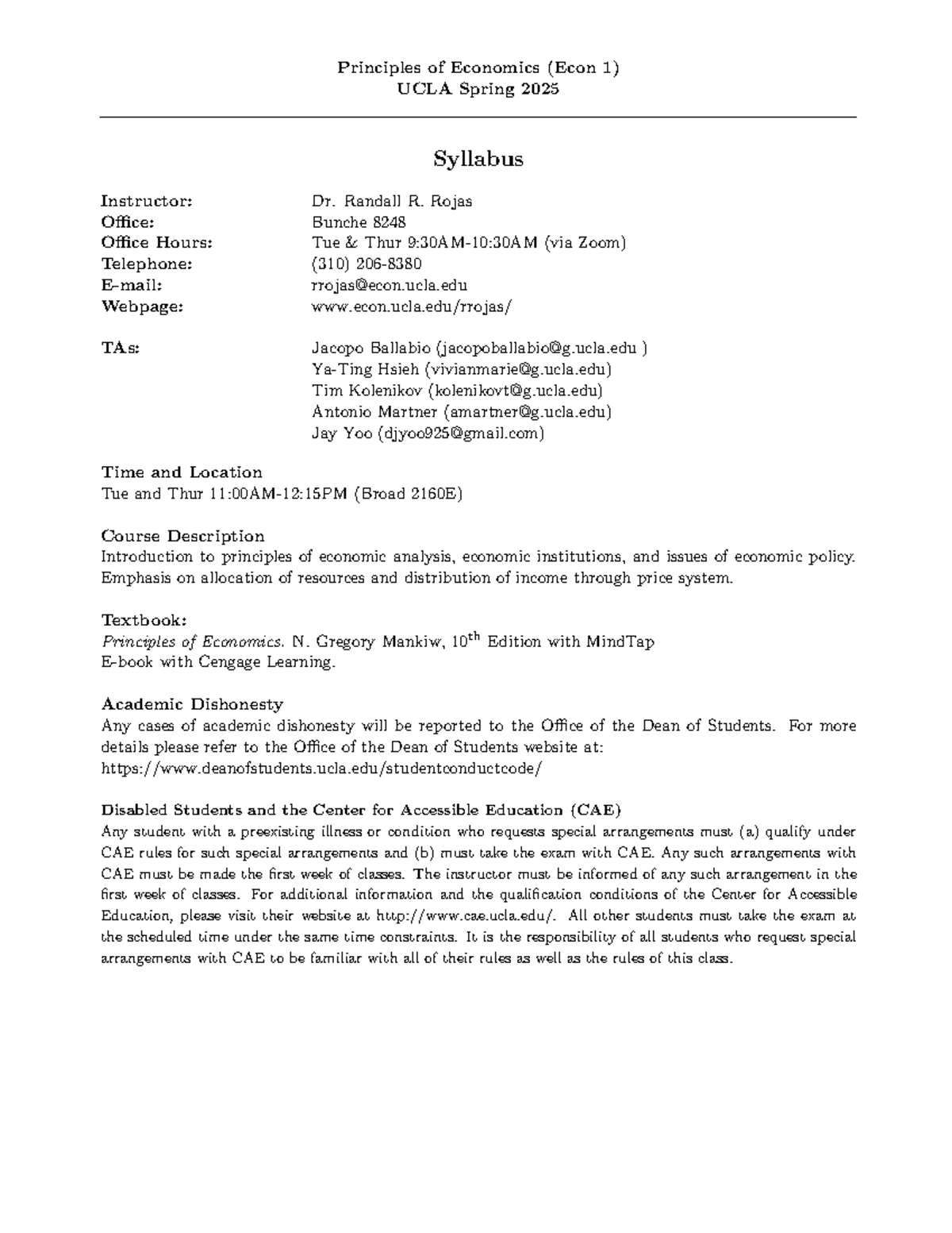 Econ 1 Spring 2025 - Principles of Economics Syllabus - Studocu